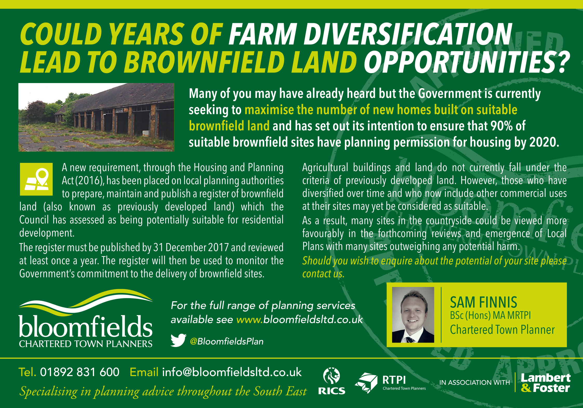 COULD YEARS OF FARM DIVERSIFICATION LEAD TO BROWNFIELD LAND ...